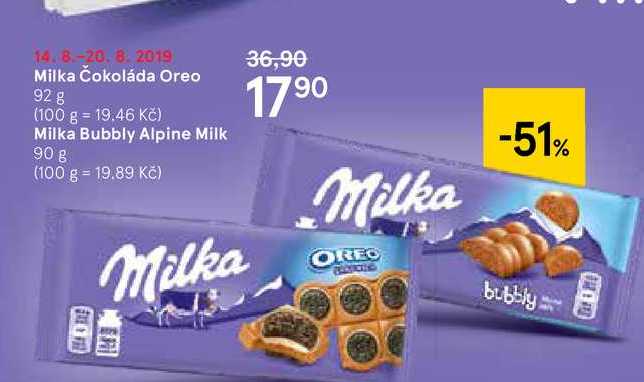 Akcie na Milka 92g jenom za 17,9 Kč, Sladkosti, sušenky v Tesco - Jubeo.cz